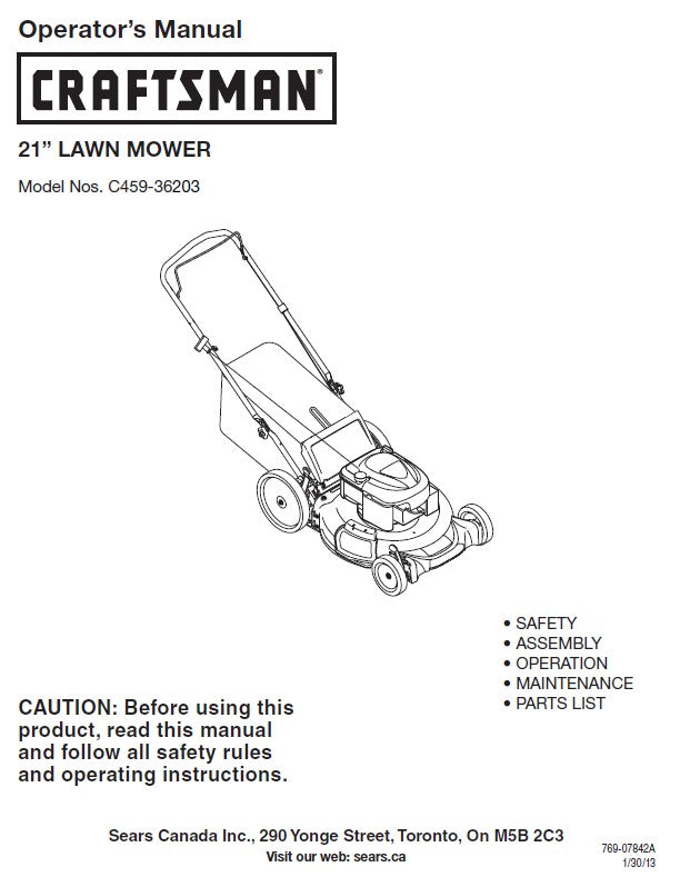 C459-36203 Manual for Craftsman MTD 21" Lawnmower — DR Mower Parts