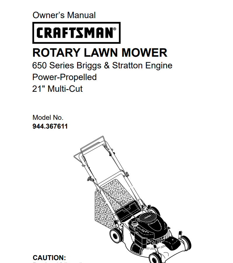 944.367611 Manual for Craftsman Lawn Mower — DR Mower Parts